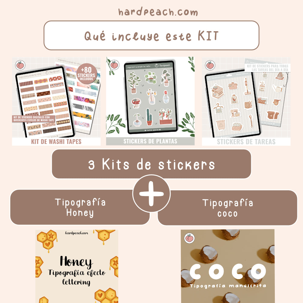 Digital planner and bullet journal kit | HardPeach stickers and fonts